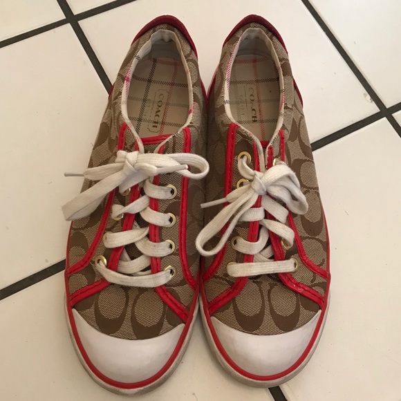 Coach | Shoes | Tan And Red Authentic Coach Tennis Shoes 7 | Poshmark
